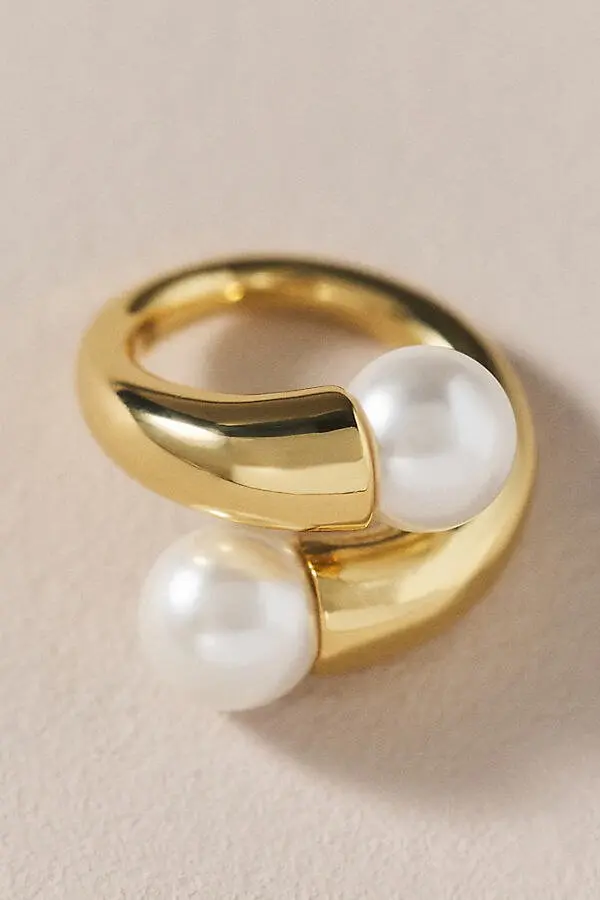 Anthropologie Chunky Twist Pearl Rg - Gold