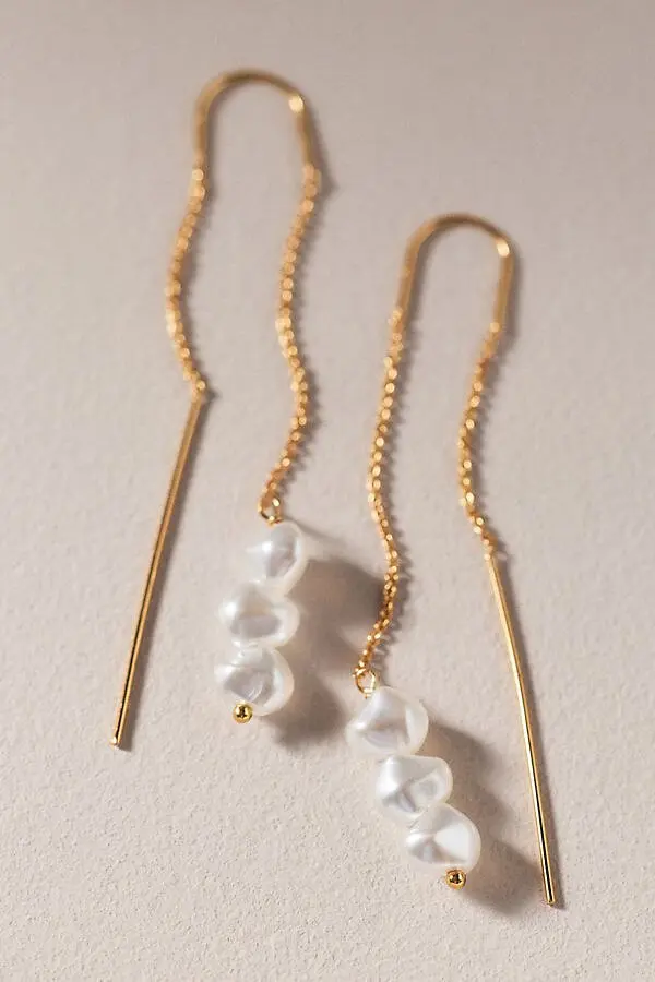 Anthropologie 3-pearl Threader Earrgs - Gold