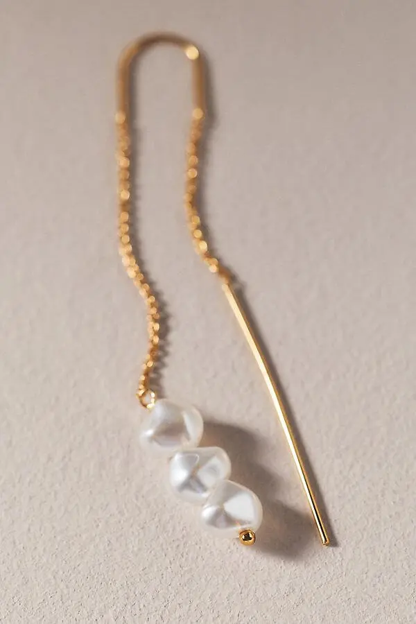 Anthropologie 14k -plated Brass 3-pearl Threader Earrings