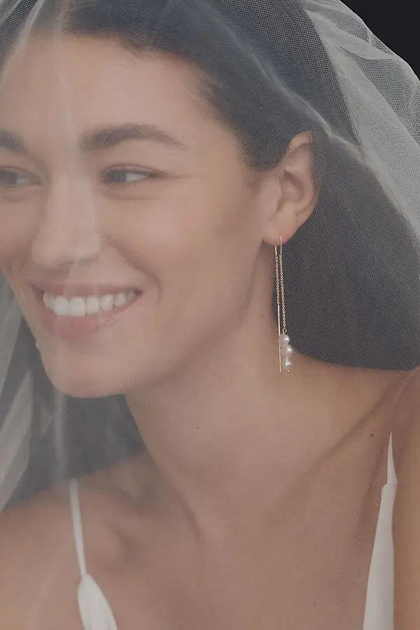 Anthropologie 14k -plated Brass 3-pearl Threader Earrings
