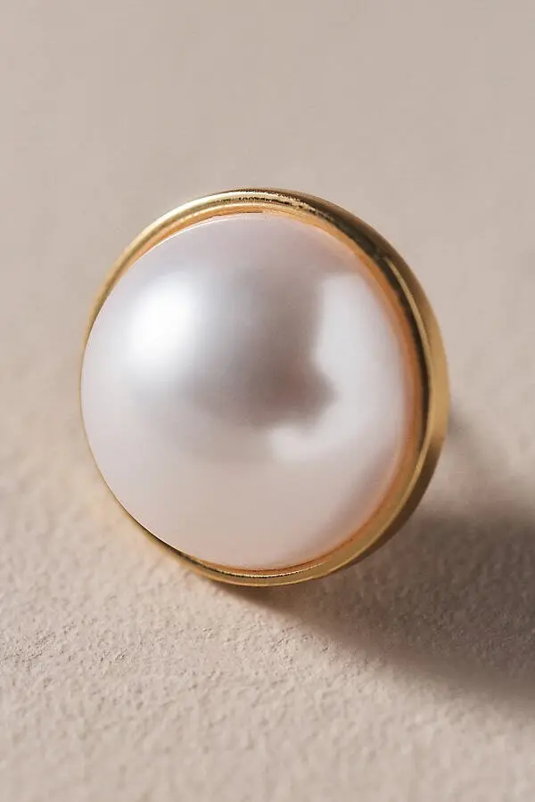 Anthropologie Round Bezel Pearl Stud Earrings