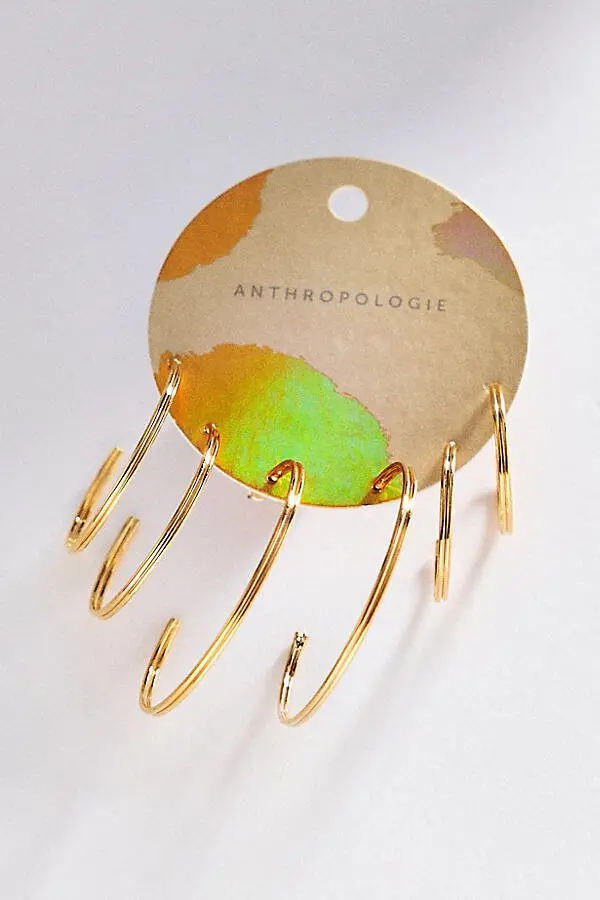 Anthropologie Ribbed Hoop Earrings Set - Gold