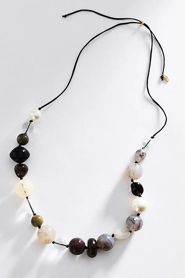 Anthropologie Beaded Cord Necklace - Neutral Pattern