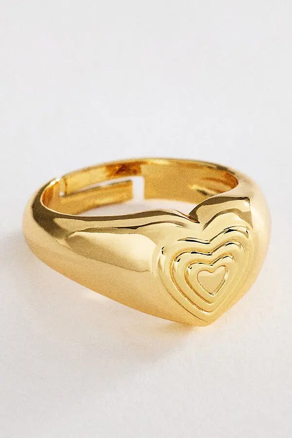 Anthropologie Bezel Heart Cocktail Rg - Clear/gold