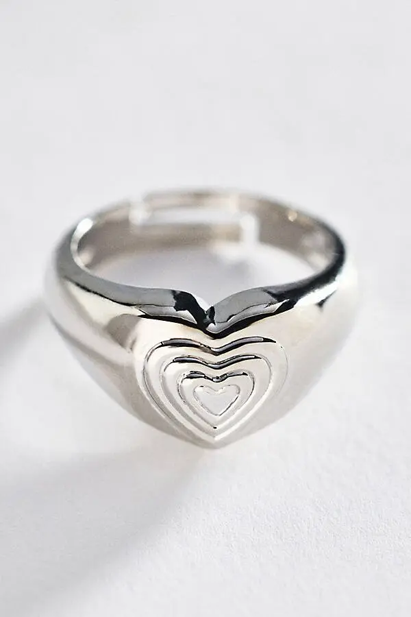 Anthropologie Bezel Heart Cocktail Rg - Clear/silver