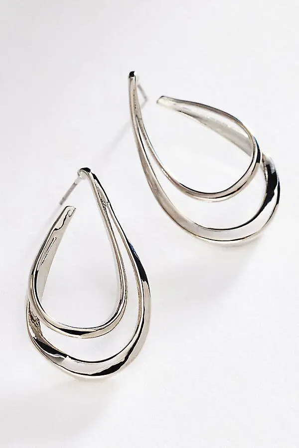 Anthropologie Layered Teardrop Hoop Earrgs - Silver