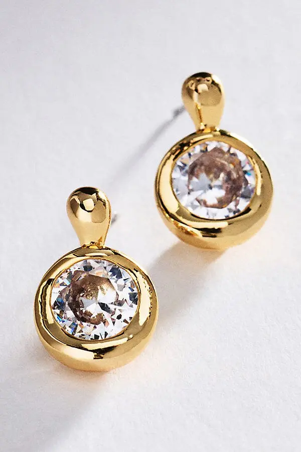 Anthropologie Bezel Crystal Post Earrgs - Gold