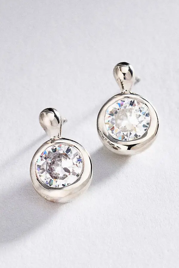 Anthropologie Bezel Crystal Post Earrgs - Silver