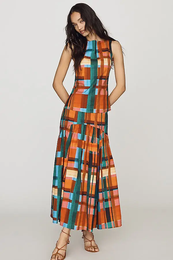 HUTCH Maeden Maxi Skirt - Orange Plaid