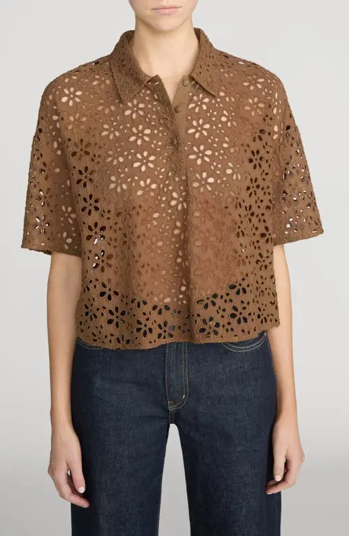 FRAME The Downing Eyelet Polo - Moss