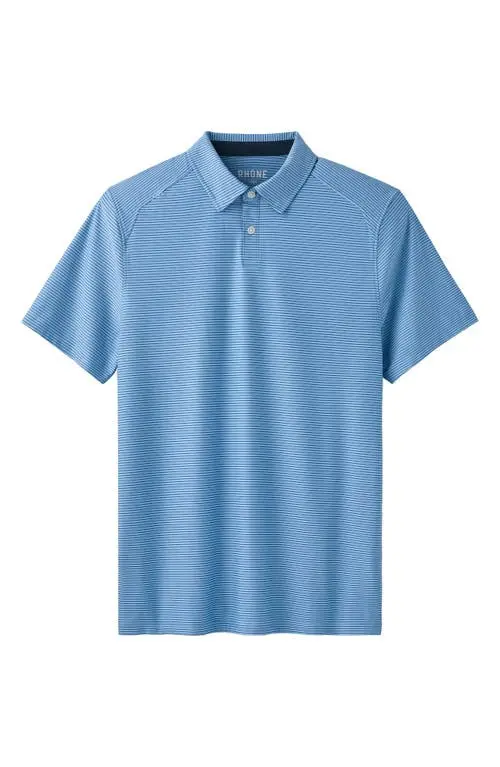 RHONE Commuter Stripe Performance Polo - Arctic Blue Stripe