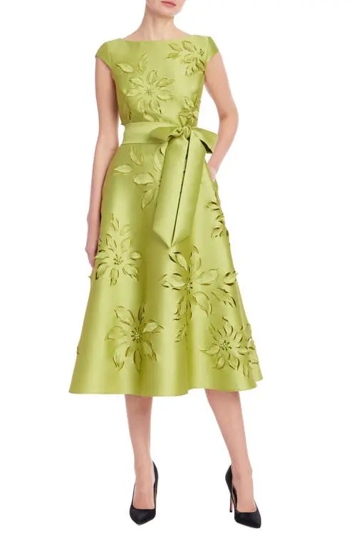Badgley Mischka Laser-cut Floral Fit & Flare Cocktail Dress - Chartreuse