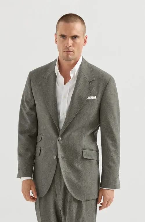 Brunello Cucinelli Virgin Wool Flannel Cavallo Tailor Blazer With Metal Buttons - Military
