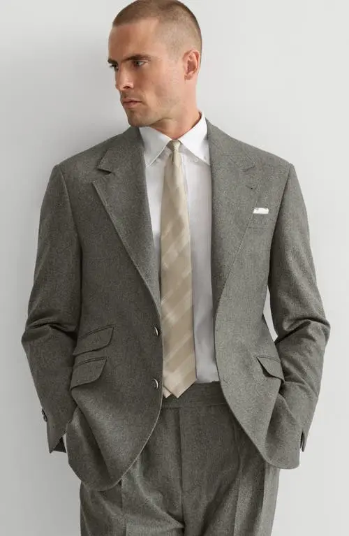 Brunello Cucinelli Virgin Wool Flannel Cavallo Tailor Blazer With Metal Buttons