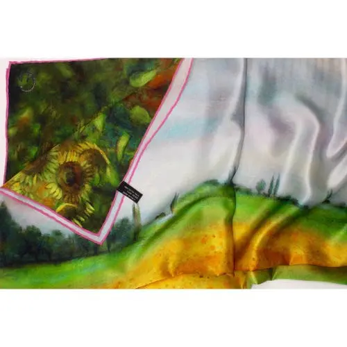 ANNETTE AMOROSO Girasoli Sunflower Silk Satin Scarf - Yellow