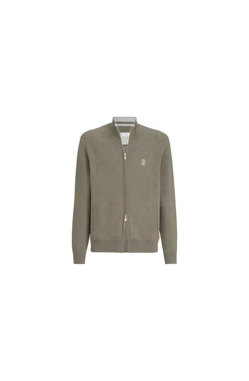 Brunello Cucinelli Cashmere Double Knit Zipper Cardigan - Military