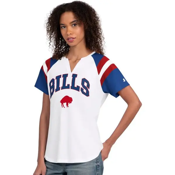 STARTER Buffalo Bills Game On Notch Neck T-shirt - White