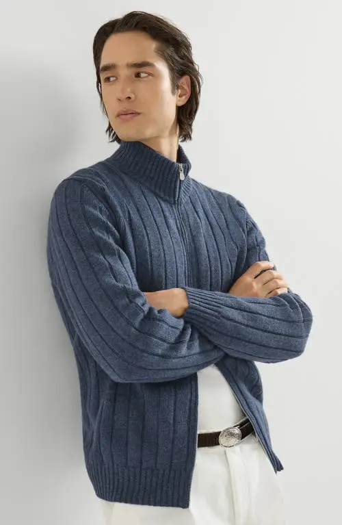 Brunello Cucinelli Ribbed Cashmere Zip-up Cardigan