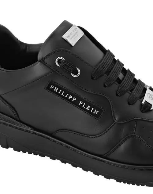 Philipp Plein Low-top Calf Leather Sneakers With Branded Metal Hardware - Black/black