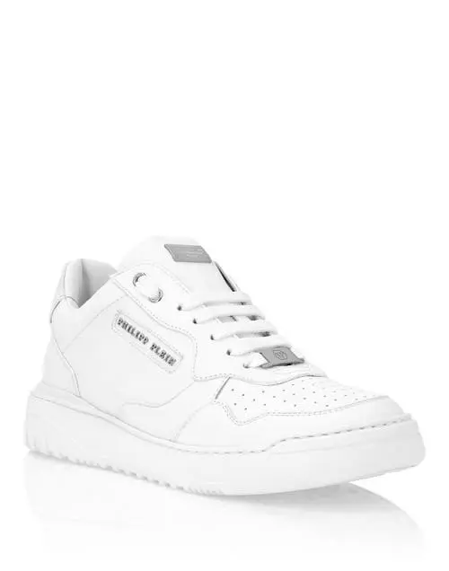 Philipp Plein Low-top Calf Leather Sneakers With Branded Metal Hardware - White