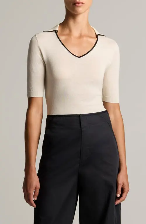 Vince Elbow Slv Tipped Polo - Off White/ink
