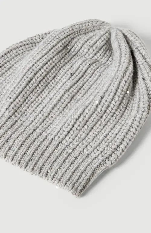 Brunello Cucinelli Cashmere And Silk Diamond Yarn Knit Beanie - Pebble