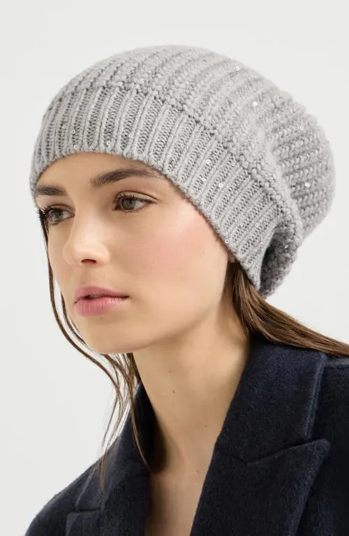 Brunello Cucinelli Cashmere And Silk Diamond Yarn Knit Beanie - Pebble