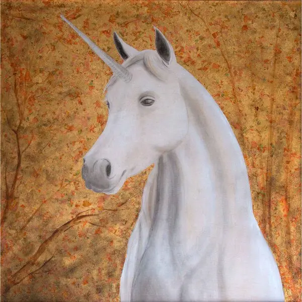 ANNETTE AMOROSO Unicorn Print Silk Modal Scarf - Ivory/orange