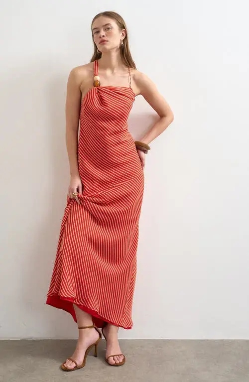 Topshop Beaded Stripe Halter Maxi Dress