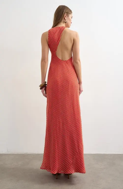 Topshop Beaded Stripe Halter Maxi Dress