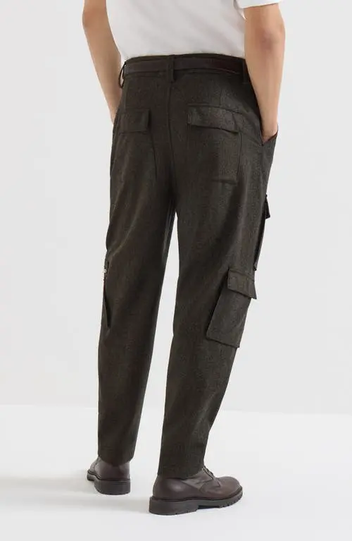 Brunello Cucinelli Virgin Wool Flannel Cargo Trousers - Brown