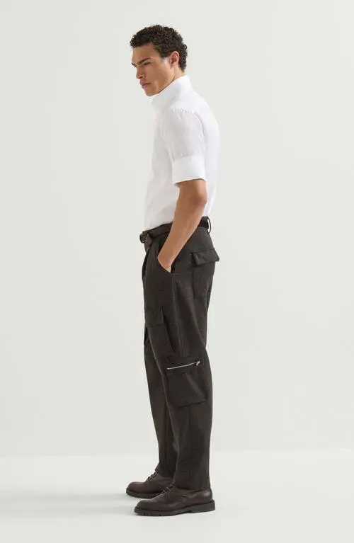 Brunello Cucinelli Virgin Wool Flannel Cargo Trousers - Brown