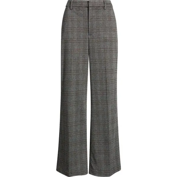 LIVERPOOL Kelsey Plaid Wide Leg Pants - Black Multi Herringbone Plaid