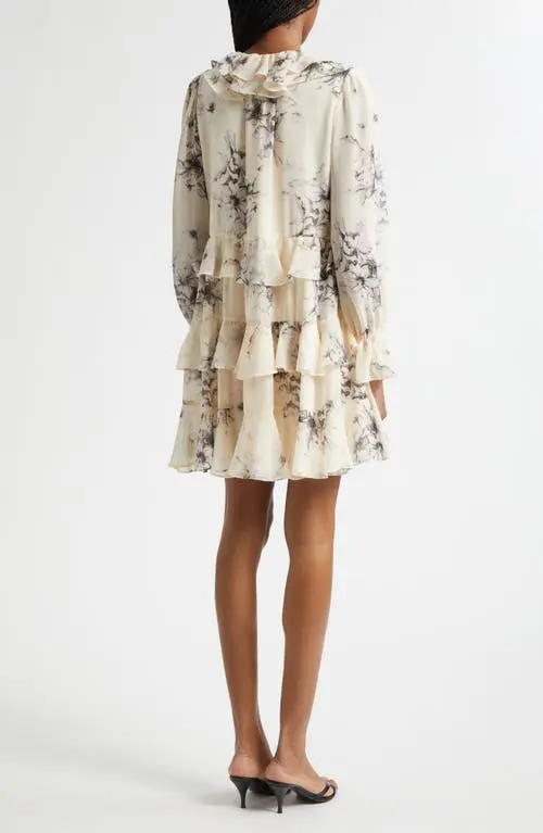 Cinq À Sept Floral Tiered Ruffle Trim Dress