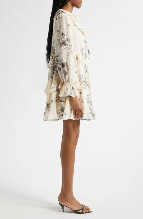 Cinq À Sept Floral Tiered Ruffle Trim Dress