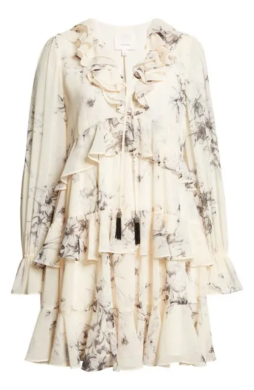 Cinq À Sept Floral Tiered Ruffle Trim Dress
