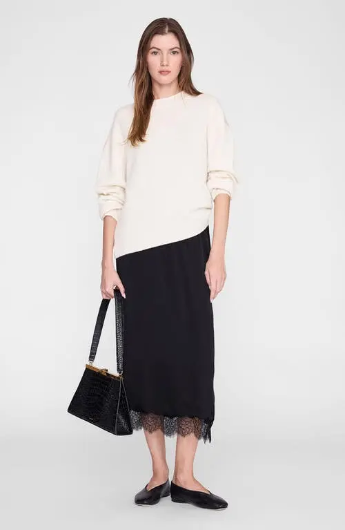 ANINE BING Shelby Satin Midi Skirt With Lace Trim - Black