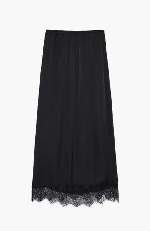 ANINE BING Shelby Satin Midi Skirt With Lace Trim - Black
