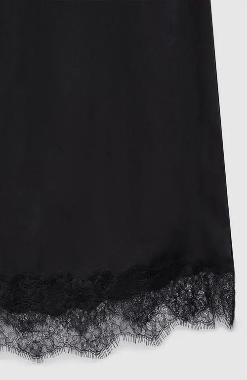 ANINE BING Shelby Satin Midi Skirt With Lace Trim - Black