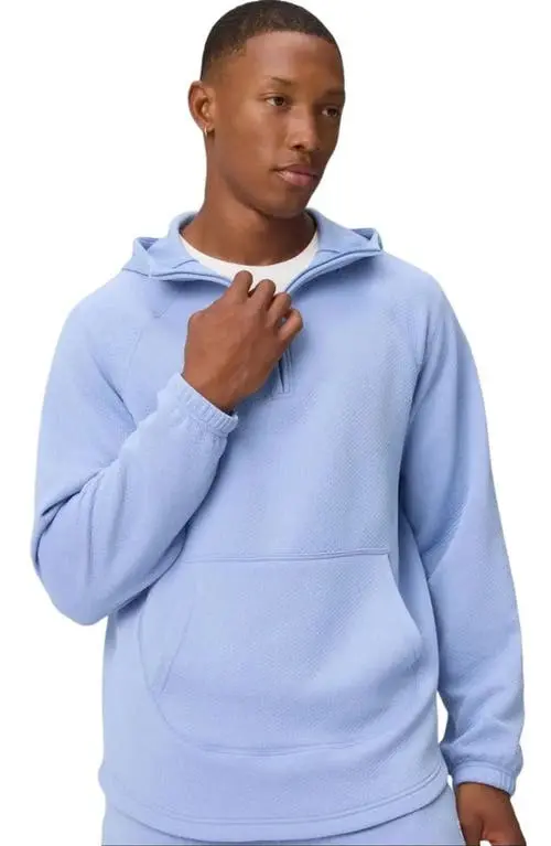 FABLETICS The Gridtech Quarter Zip Hoodie - Blue Oxford