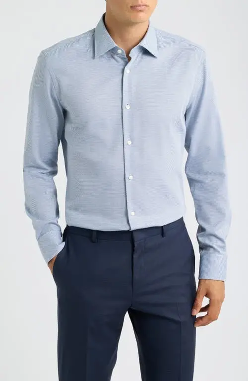 BOSS Hank Slim Fit Micropattern Cotton Dobby Dress Shirt - Blue