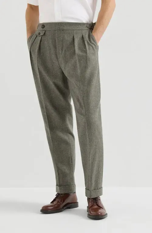 Brunello Cucinelli Virgin Wool Flannel Trousers With Double Pleats And Waist Tabs - Military