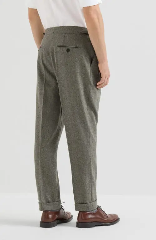 Brunello Cucinelli Virgin Wool Flannel Trousers With Double Pleats And Waist Tabs