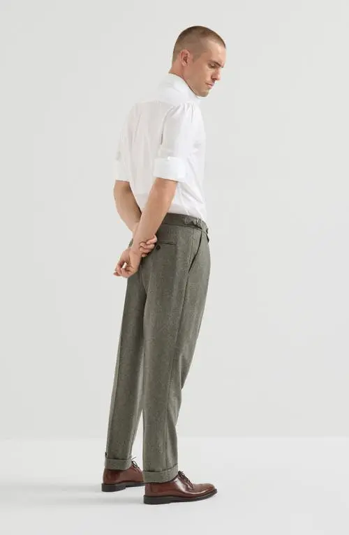 Brunello Cucinelli Virgin Wool Flannel Trousers With Double Pleats And Waist Tabs