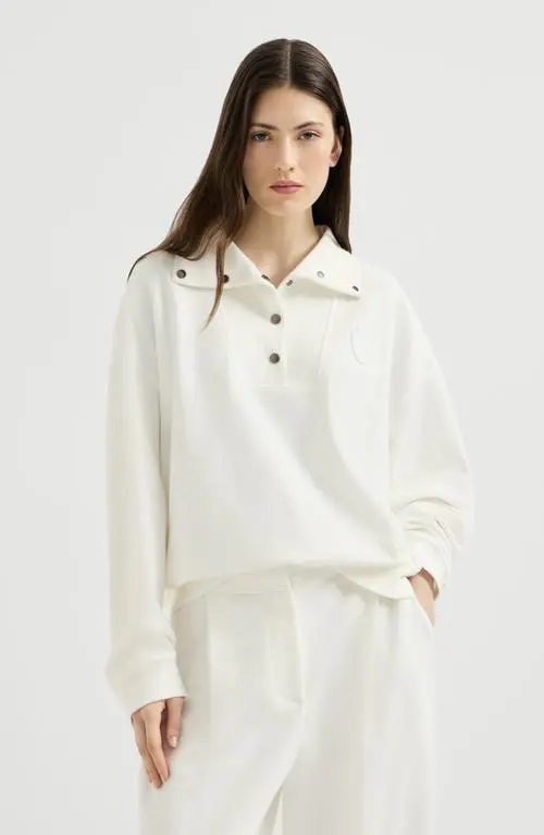 Brunello Cucinelli Cotton Smooth French Terry Sweatshirt With Logo - White