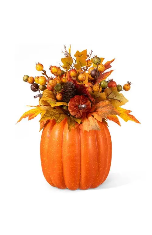GLITZHOME 15"h Fall Velvet Pumpkin