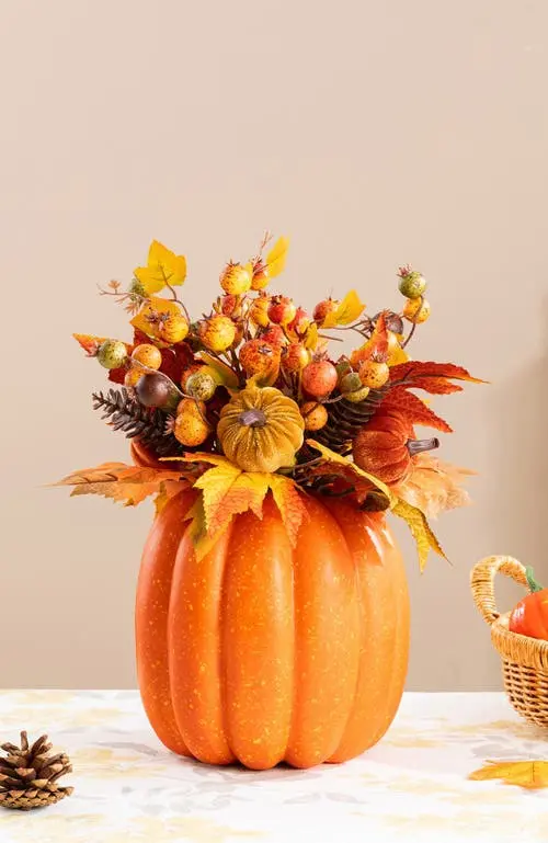 GLITZHOME 15"h Fall Velvet Pumpkin