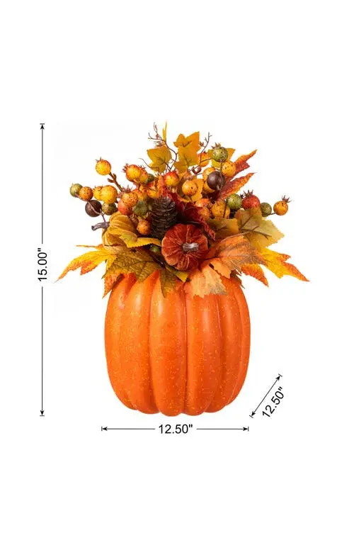 GLITZHOME 15"h Fall Velvet Pumpkin