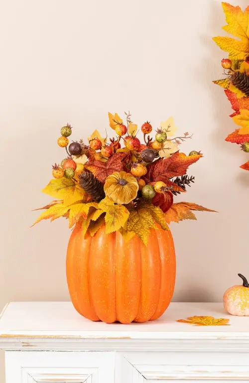 GLITZHOME 15"h Fall Velvet Pumpkin