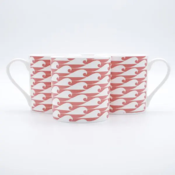 THE CORNISH SURFER Fine Bone China Small Wave Mug Set| Wild Salmon Pink - White